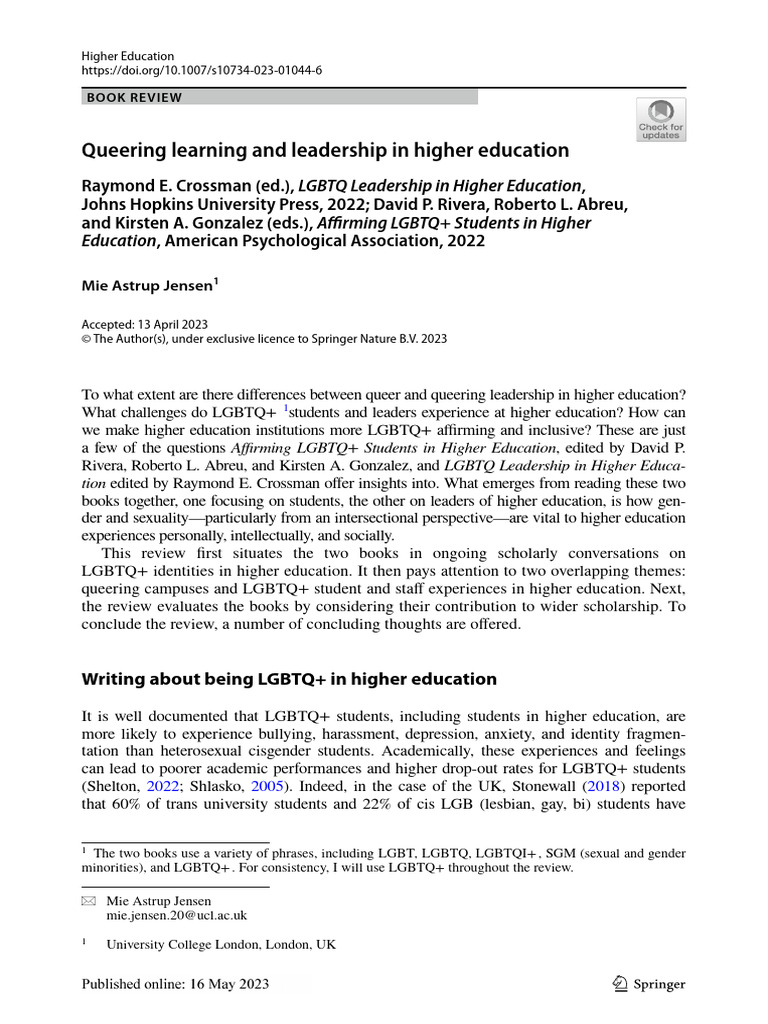 Queering Learning and Leadership in Higher Education - 2022 | PDF ...