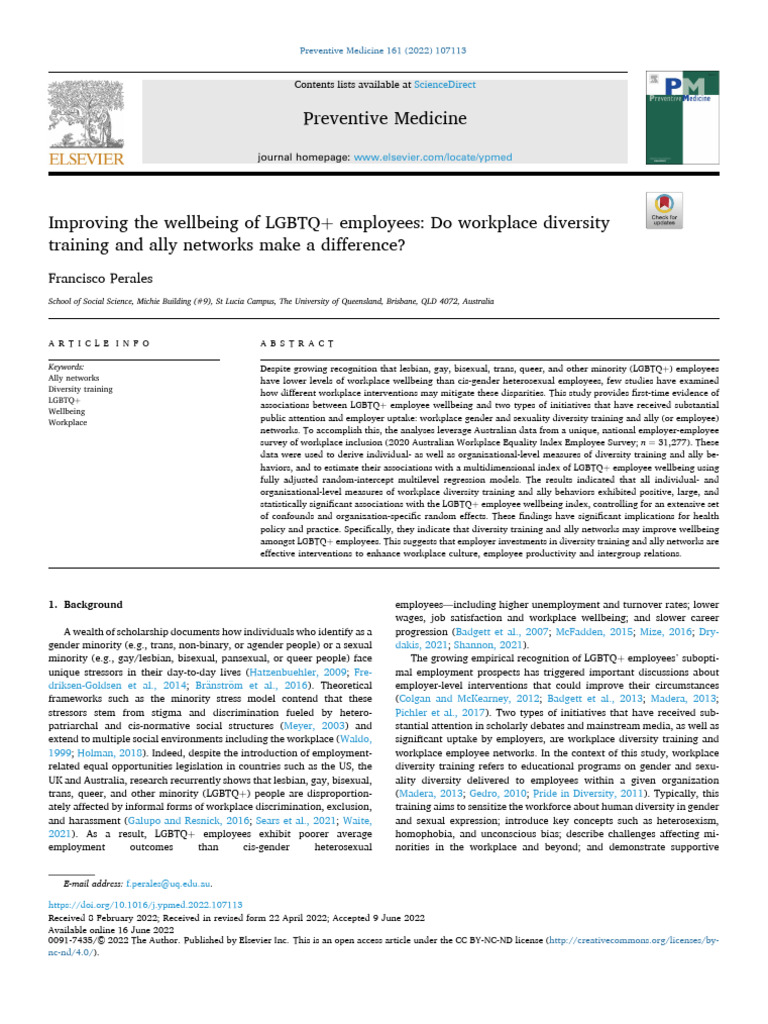 Improving The Wellbeing of LGBTQ+ Employees - Do Workplace Diversity Training Ally Networks Make ...