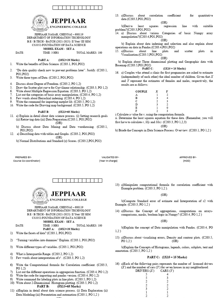 Data Science MODEL QP 2022 | PDF | Structural Equation Modeling | Least Squares