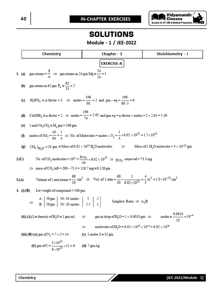 Stoichiometry Module Solutions | PDF | Mole (Unit) | Physical Chemistry