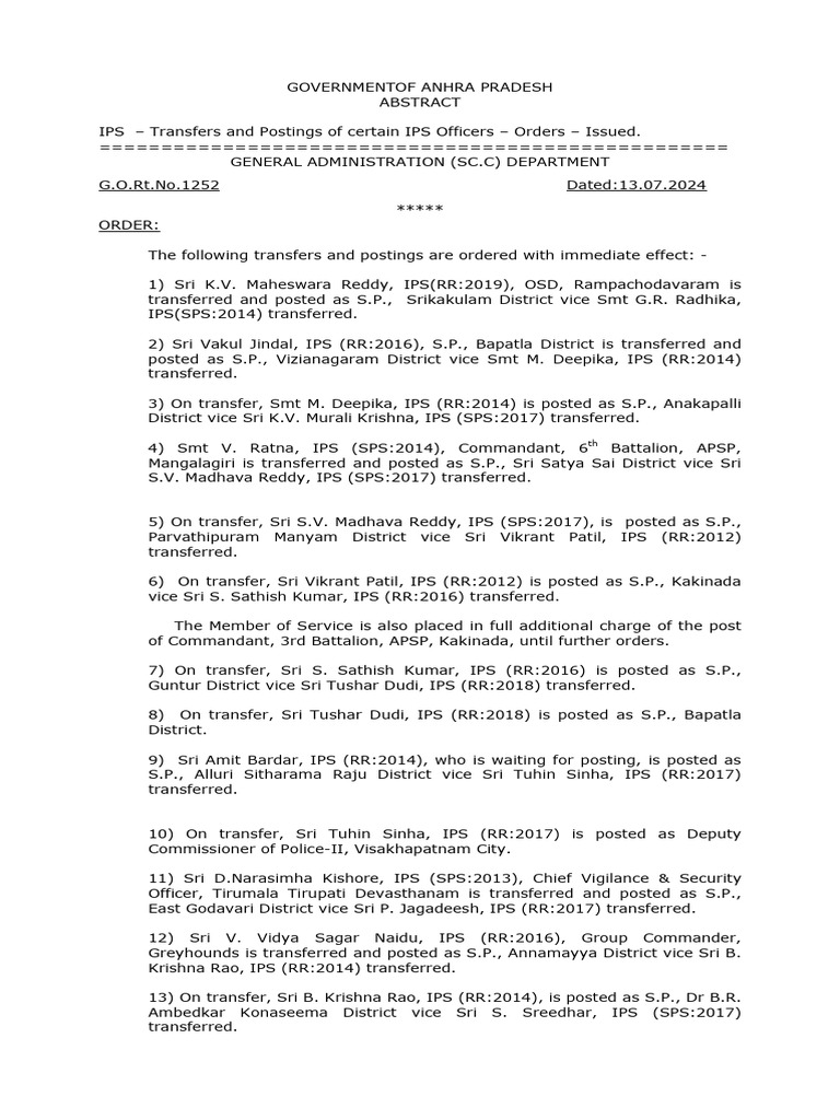 G O RT No 1252 Dated 13 07 2024 - G-O-Rt-No-1252 Dated-13-07-2024 | PDF | Government ...