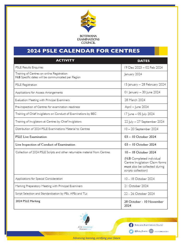 2024 Psle Calendar of Centres | PDF