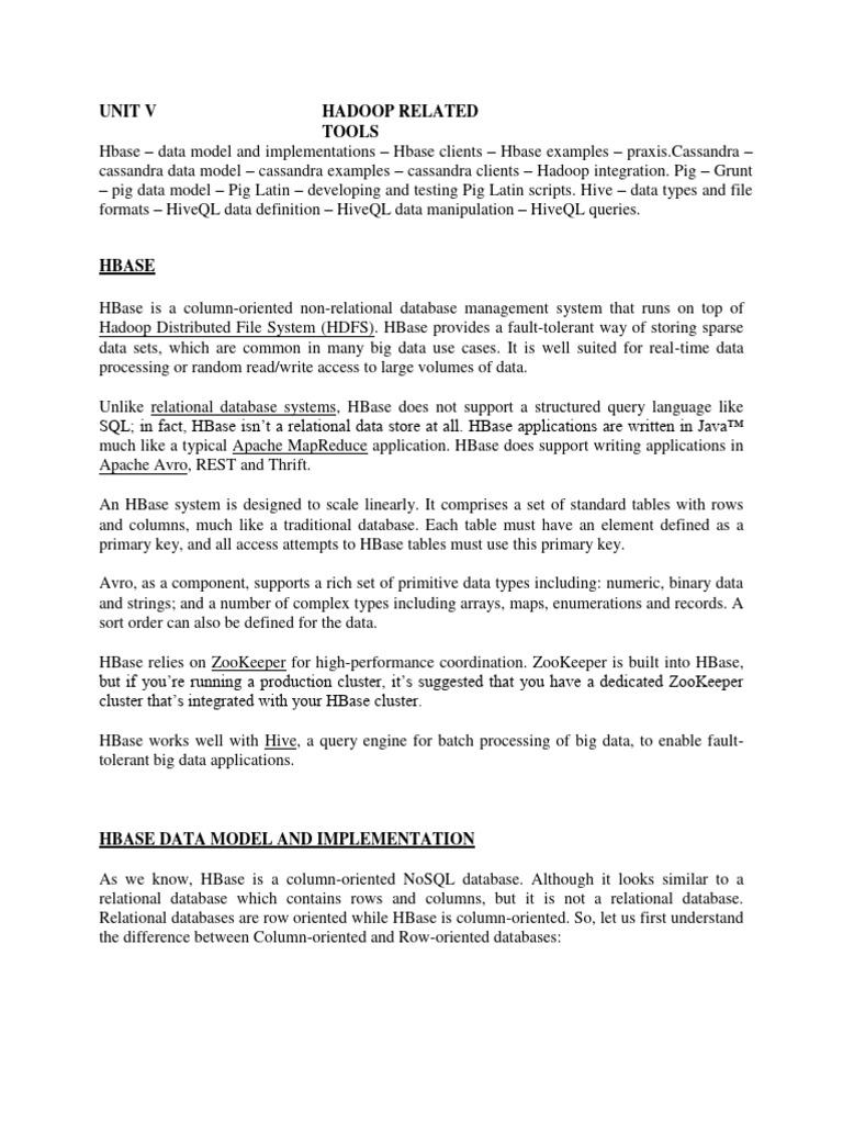 BDM Unit 5 | PDF | Apache Hadoop | Databases