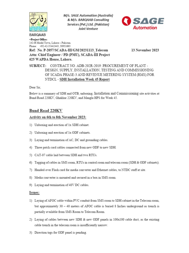 Consultant Letter To The Employer - Telecom Site Report Week 45 | PDF ...