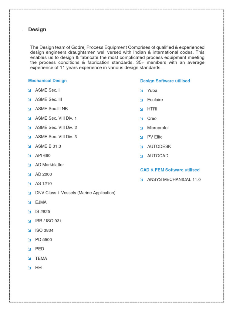 Godrej Process Equipment Design Overview | PDF | Welding | Construction