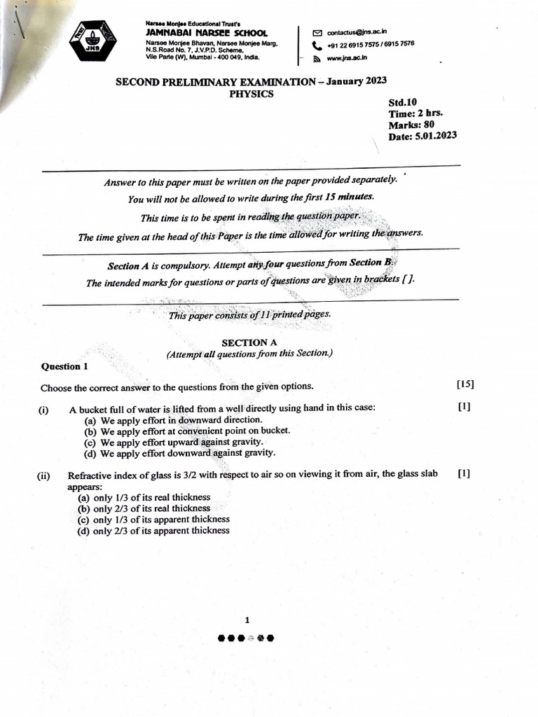Jamnabai Physics 2nd Prelims 2023 | PDF | Frequency | Electrical Engineering