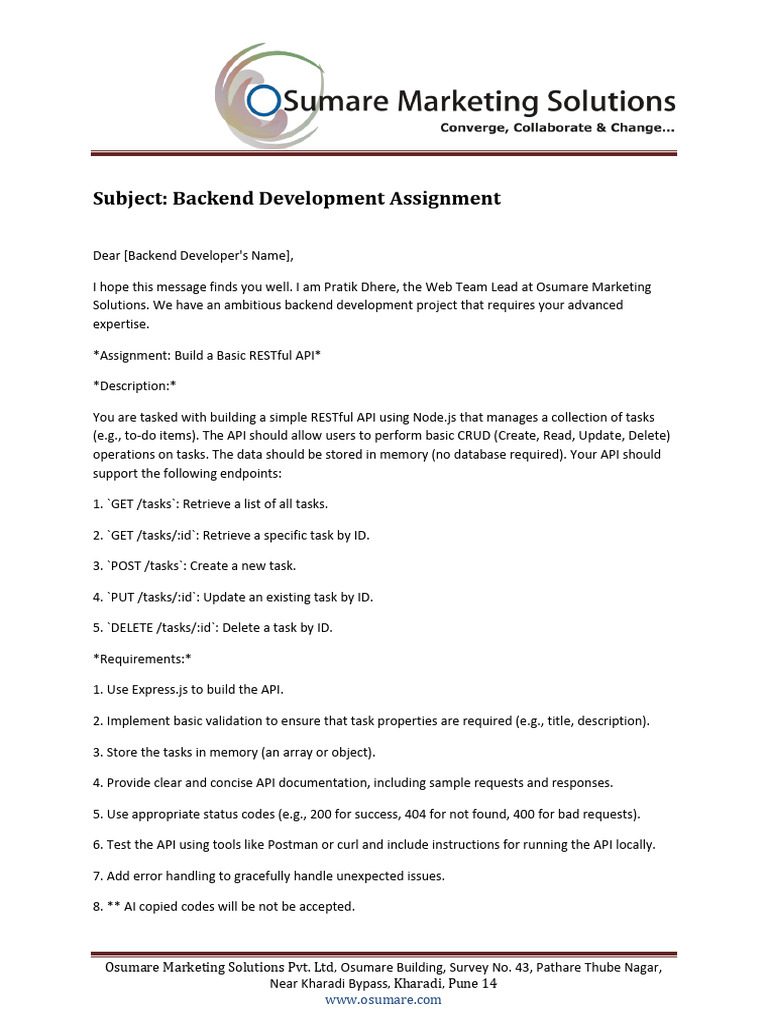 Back-End Assignment-Fullstack Intern OSUMARE | PDF | Computer Science | Information Technology