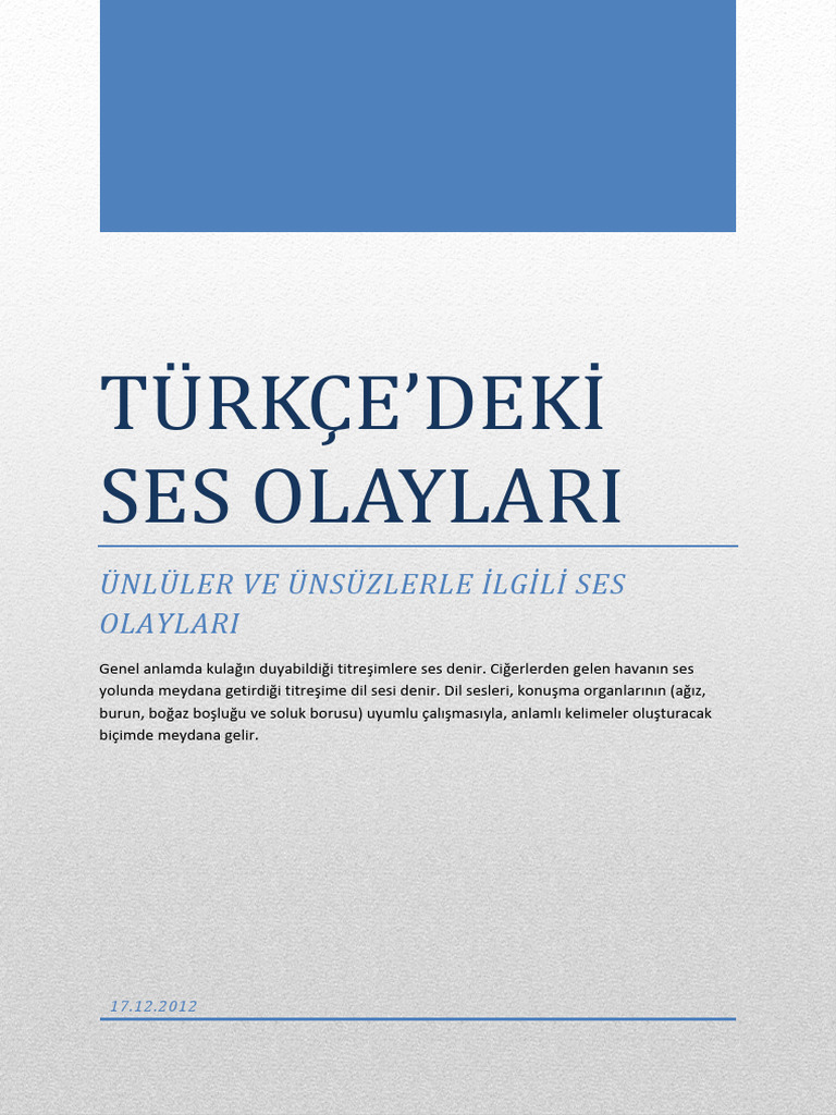 Turkce Nin Ses Ozellikleri PDF | PDF