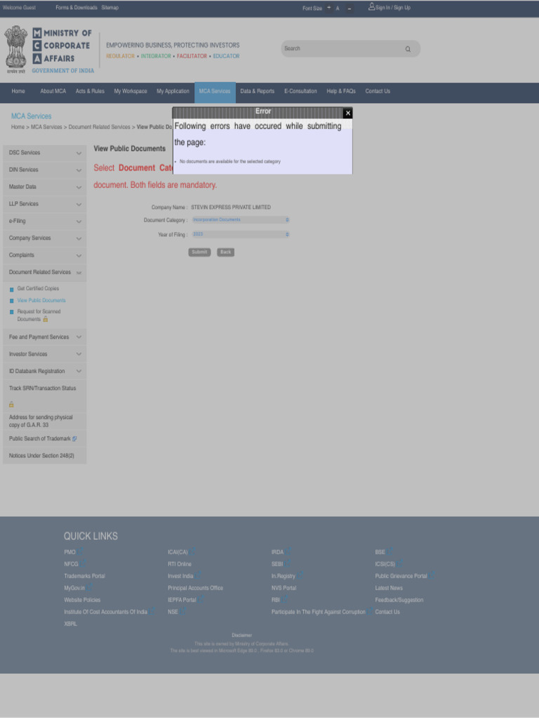 Ministry of Corporate Affairs - MCA Services | PDF | Computing