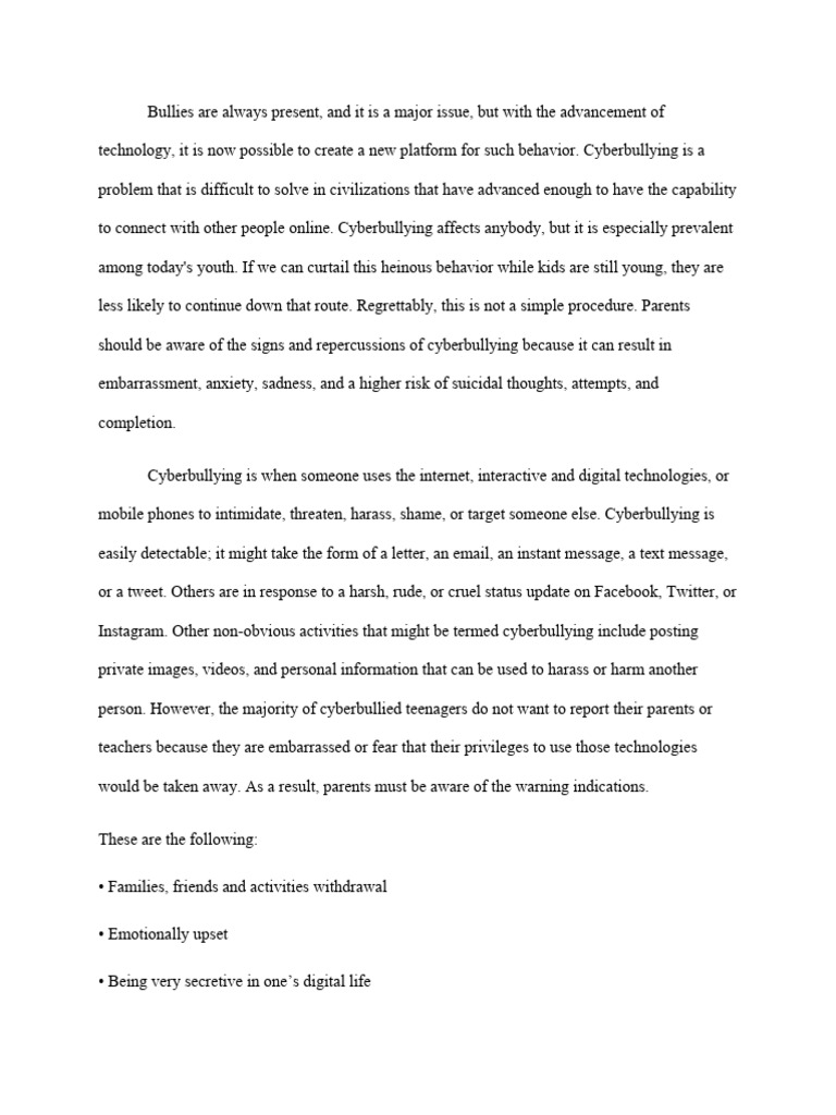 Cyber Bullying Position Paper | PDF | Cyberbullying | Bullying