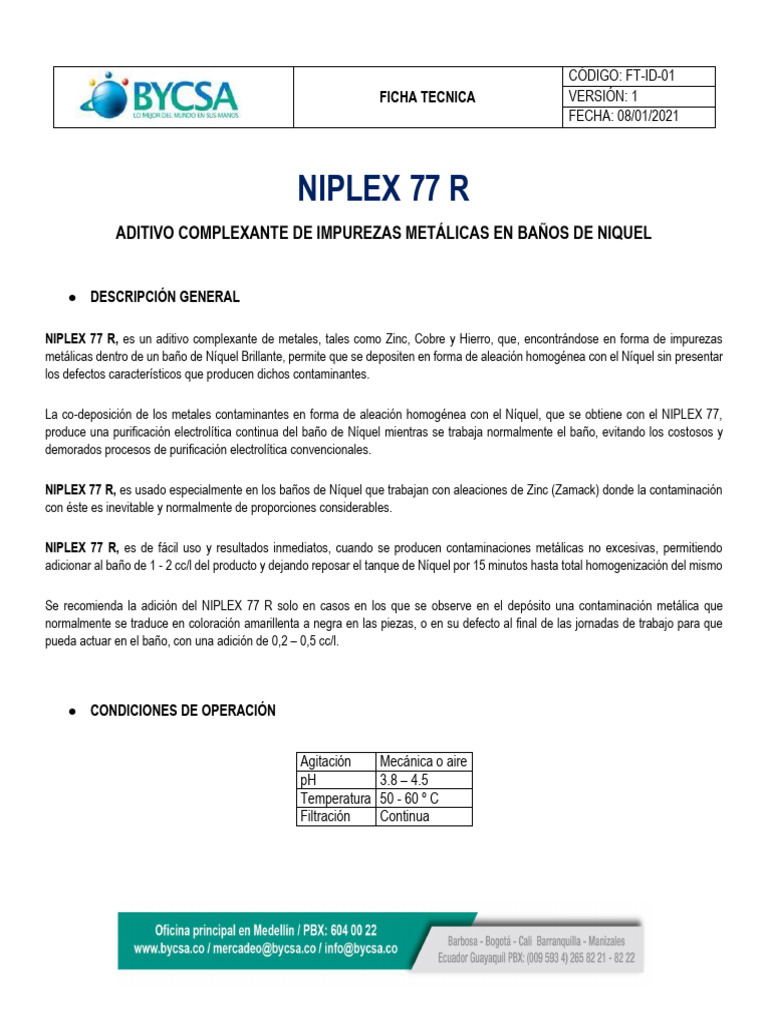 Ft-Id-01 Niplex 77 R | PDF | Níquel | Aleación