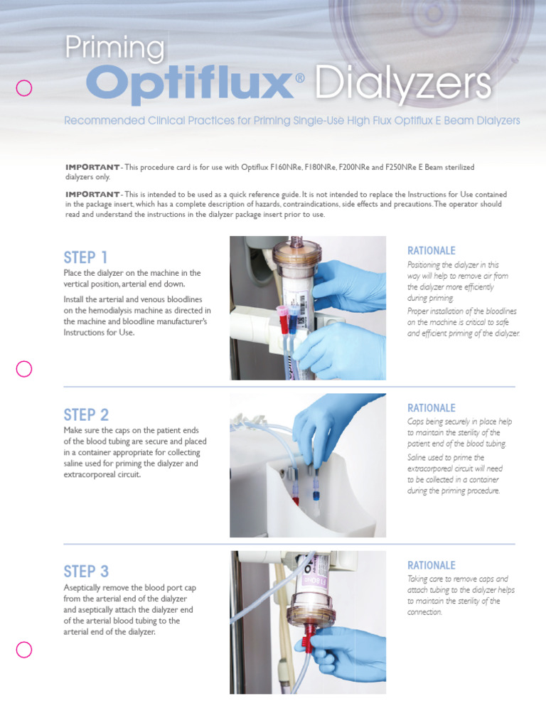 Priming Guide for Optiflux Dialyzers | PDF | Hemodialysis | Saline (Medicine)