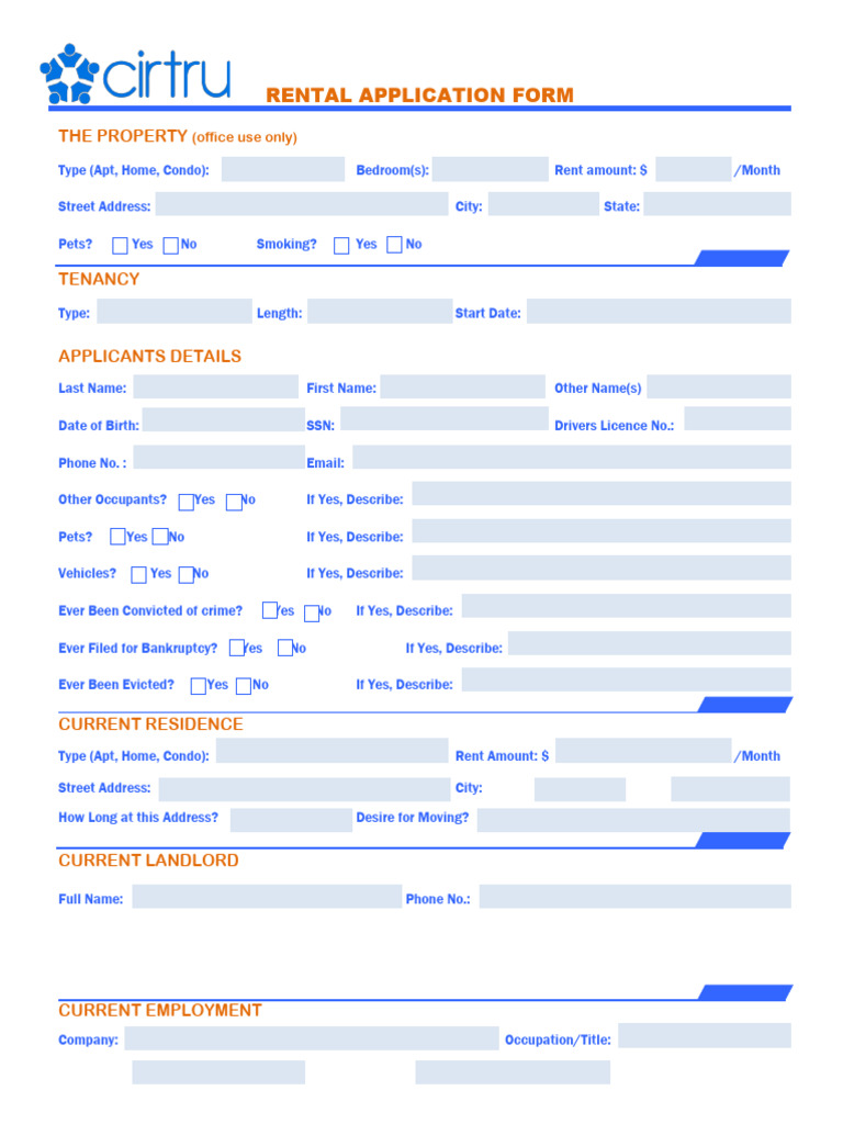Cirtru - Rental Application Form | PDF | Landlord | Eviction