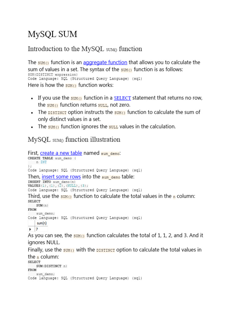 MySQL SUM | PDF | Sql | Information Retrieval