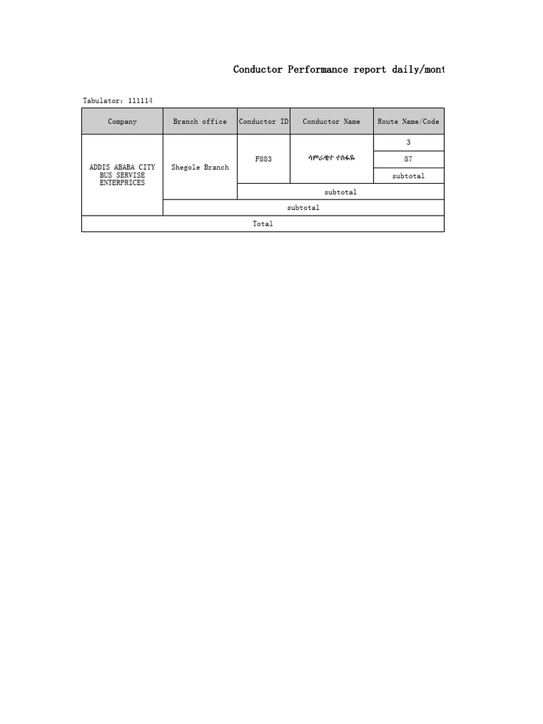 Conductor - Revenue - Statement - ADDIS ABABA CITY BUS SERVISE ...
