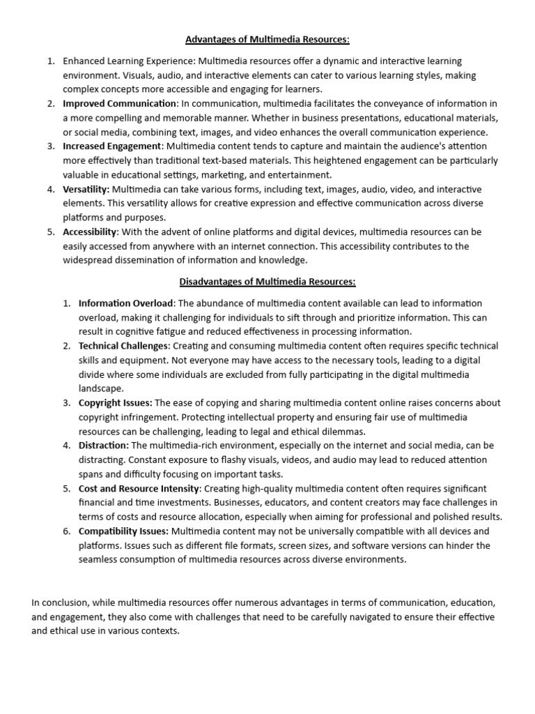 CATCH UP FRIDAYS - Advantages of Multimedia Resources | PDF ...