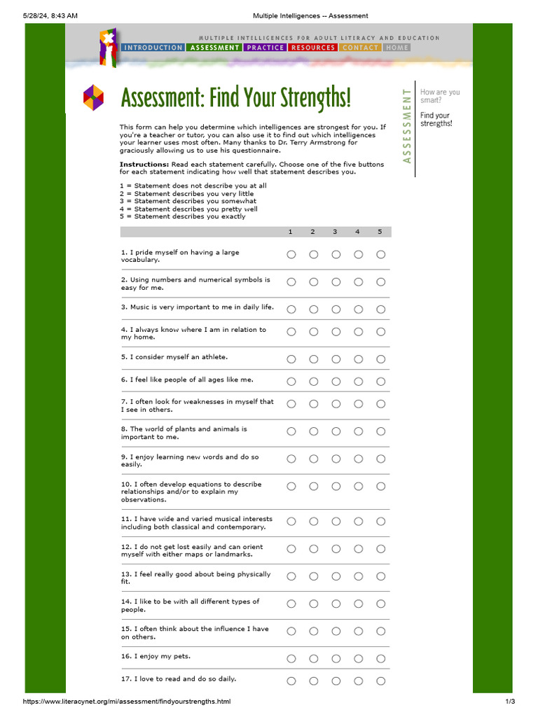 Multiple Intelligences - Assessment | PDF | Cognition | Behavioural ...