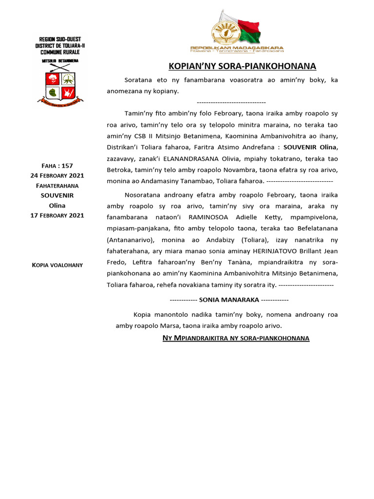 KOPIA Logo Mitsinjo SOUVENIR Olina | PDF