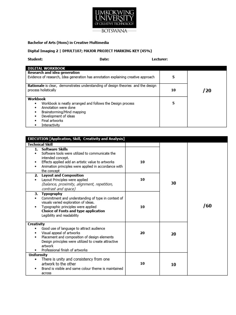 Digital Imaging 2 Marking KEY MAJOR PROJECT | PDF | Typography | Human ...