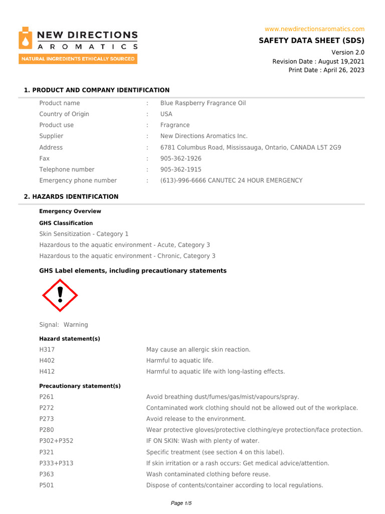 SDS BlueRaspberryFragrantOil | PDF | Water