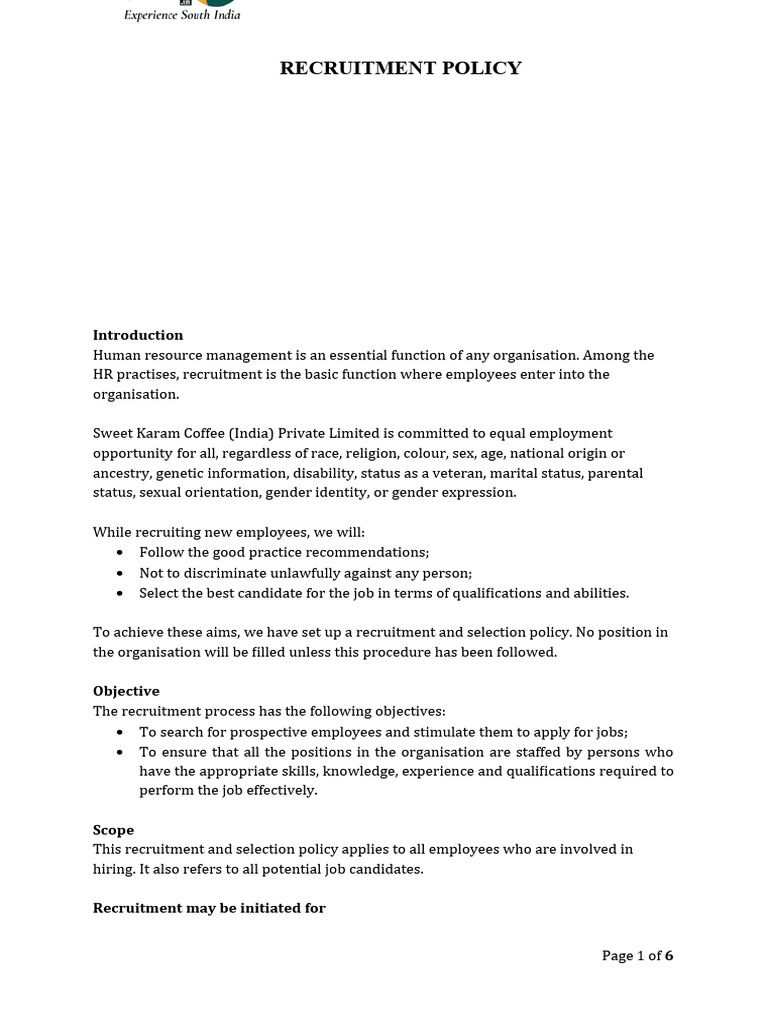 SKC - Recruitment Policy | PDF | Recruitment | Employment