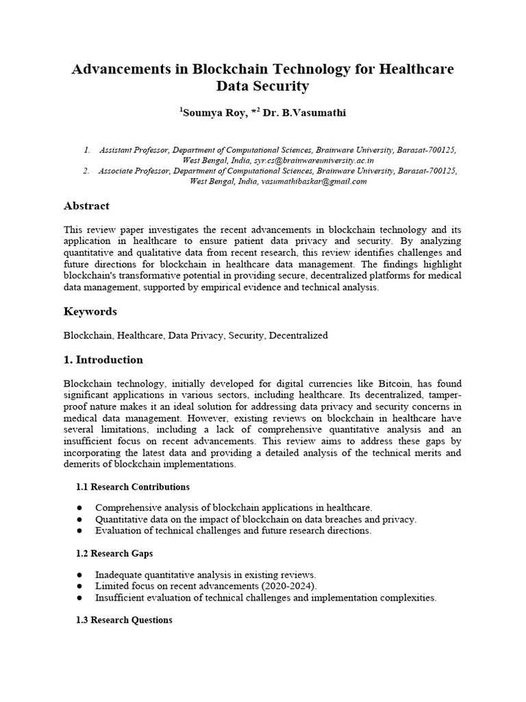 Advancements In Blockchain Technology For Healthcare Data Security Pdf Electronic Health