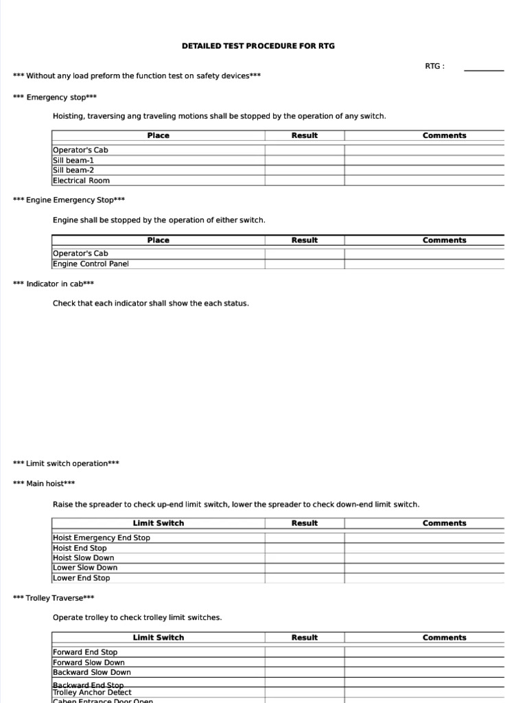 RTG Detailed Test Procedure Guide | PDF | Electrical Components ...