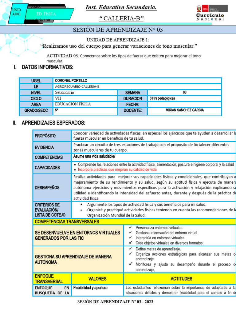 5° Ses-Act 3-E.f U1 | PDF | Aprendizaje | Evaluación