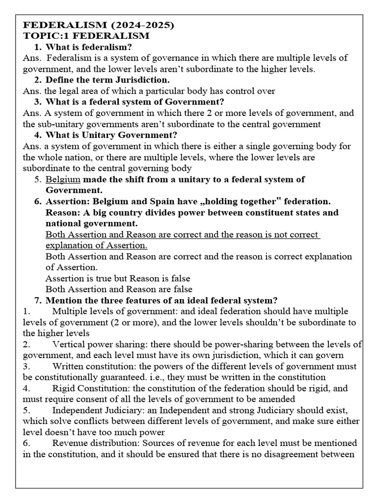 PWS 2 Federalism (2024-2025) | PDF | Federalism | Governance