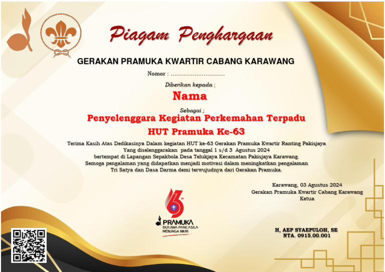 Contoh Piagam Pramuka Panitia Dan Juri | PDF