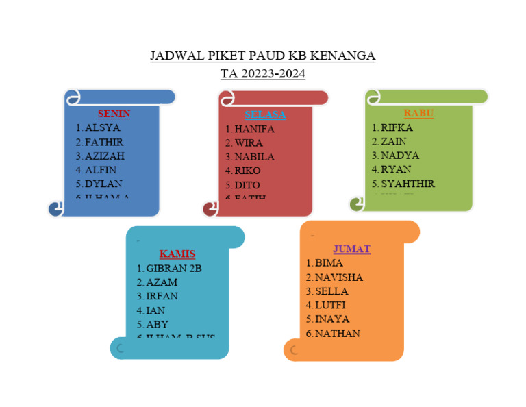 Jadwal Piket Paud Kb Kenanga | PDF