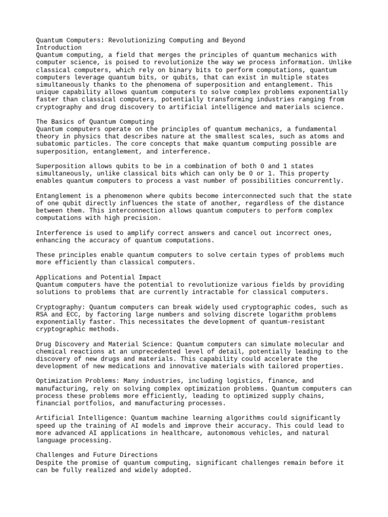 Essay of Quantum Computer by AK | PDF | Quantum Computing | Applied Mathematics