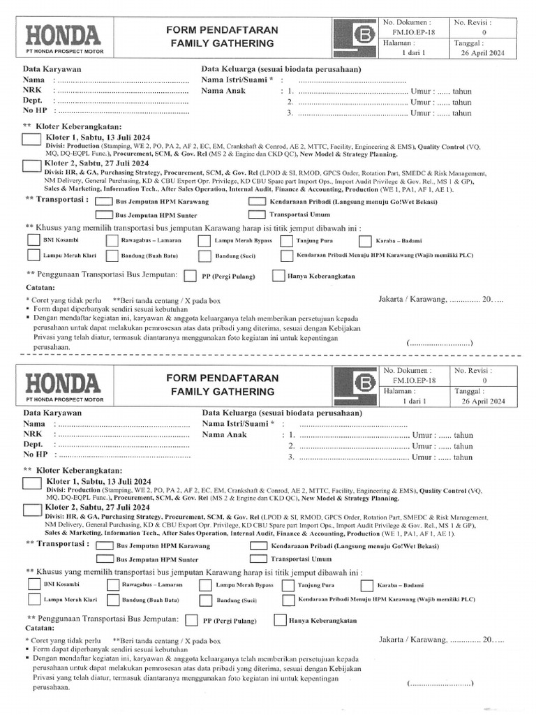 3. Form Pendaftaran Peserta HPM Family Gathering 2024 | PDF