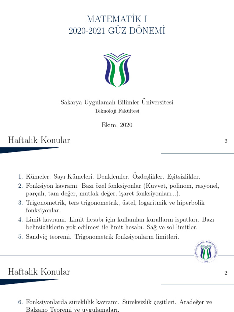 1 Hafta (Mat1) (Guz2020) | PDF