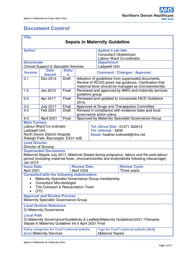 Sepsis in Maternity Guideline V4.1 Jul21 | PDF | Sepsis | Childbirth