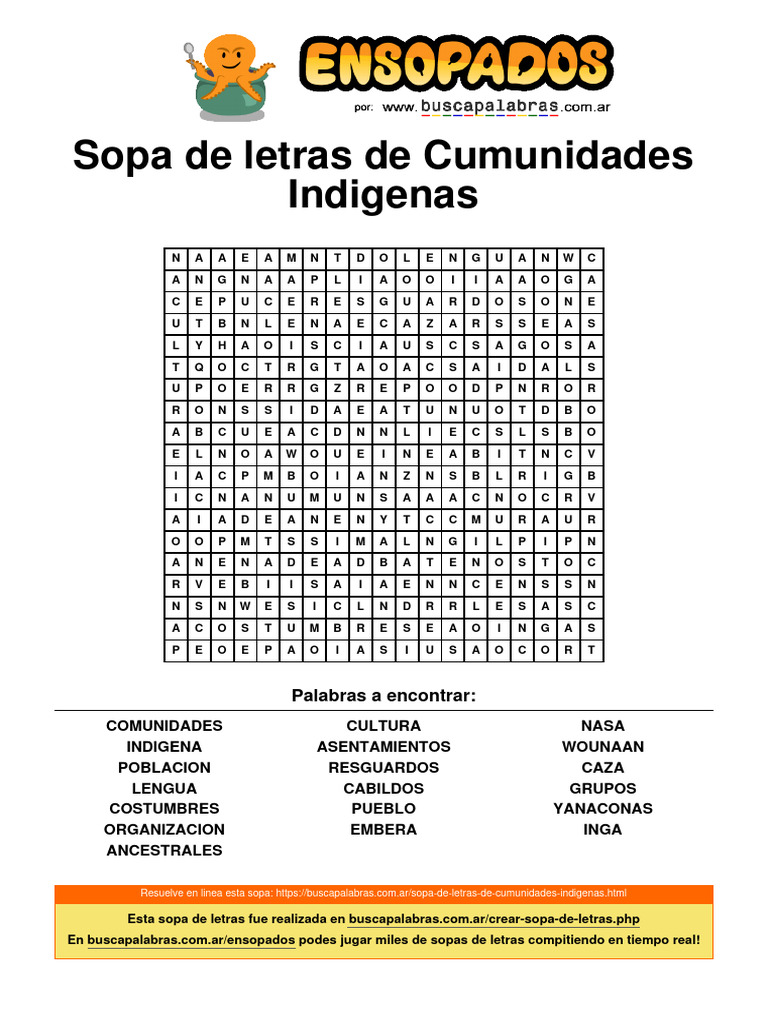 Sopa de Letras de Cumunidades Indigenas | PDF | Pueblos Indígenas de las Américas