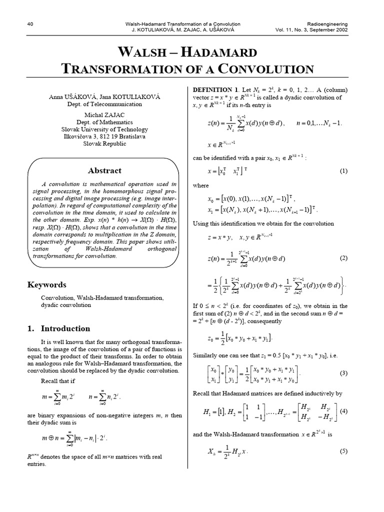 Walsh Hadamard | PDF | Convolution | Signal Processing