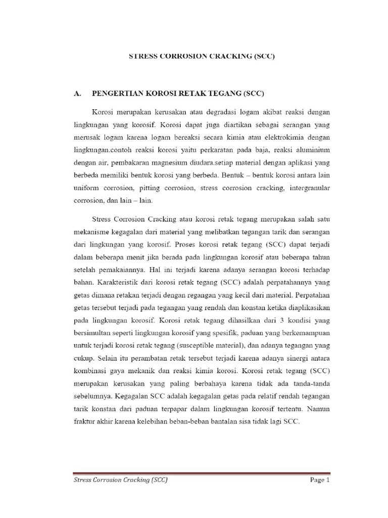 STRESS CORROSION CRACKING (SCC) A. PENGERTIAN KOROSI RETAK TEGANG (SCC) - PDF Download Gratis | PDF