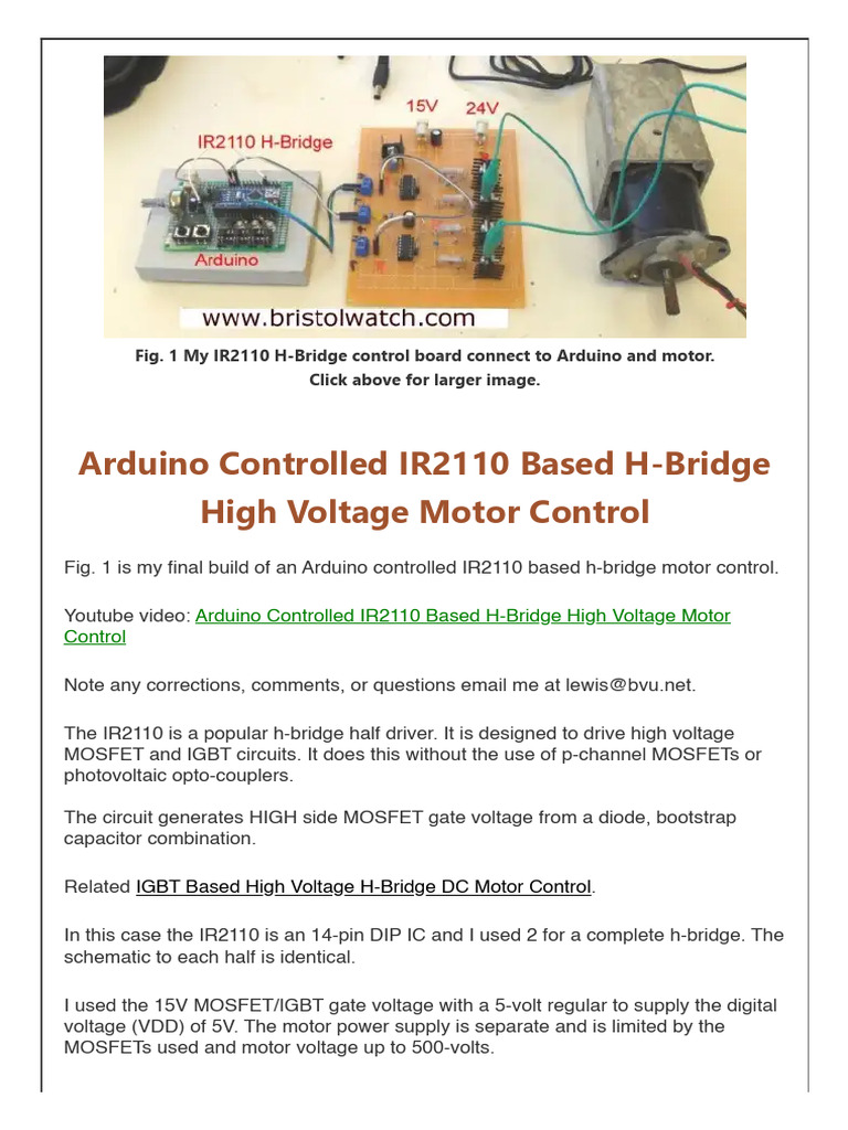 Arduino IR2110 Based H-Bridge HIGH Voltage Motor Control | PDF | Mosfet | Field Effect Transistor