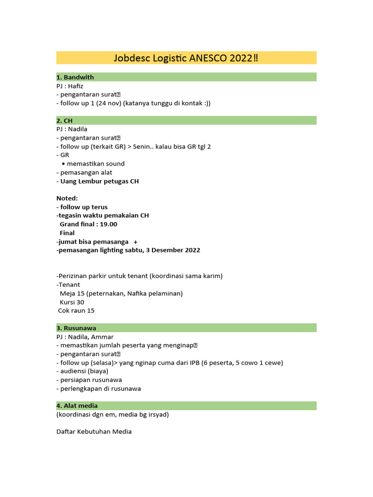 Jobdesc Logistic ANESCO 2022 | PDF