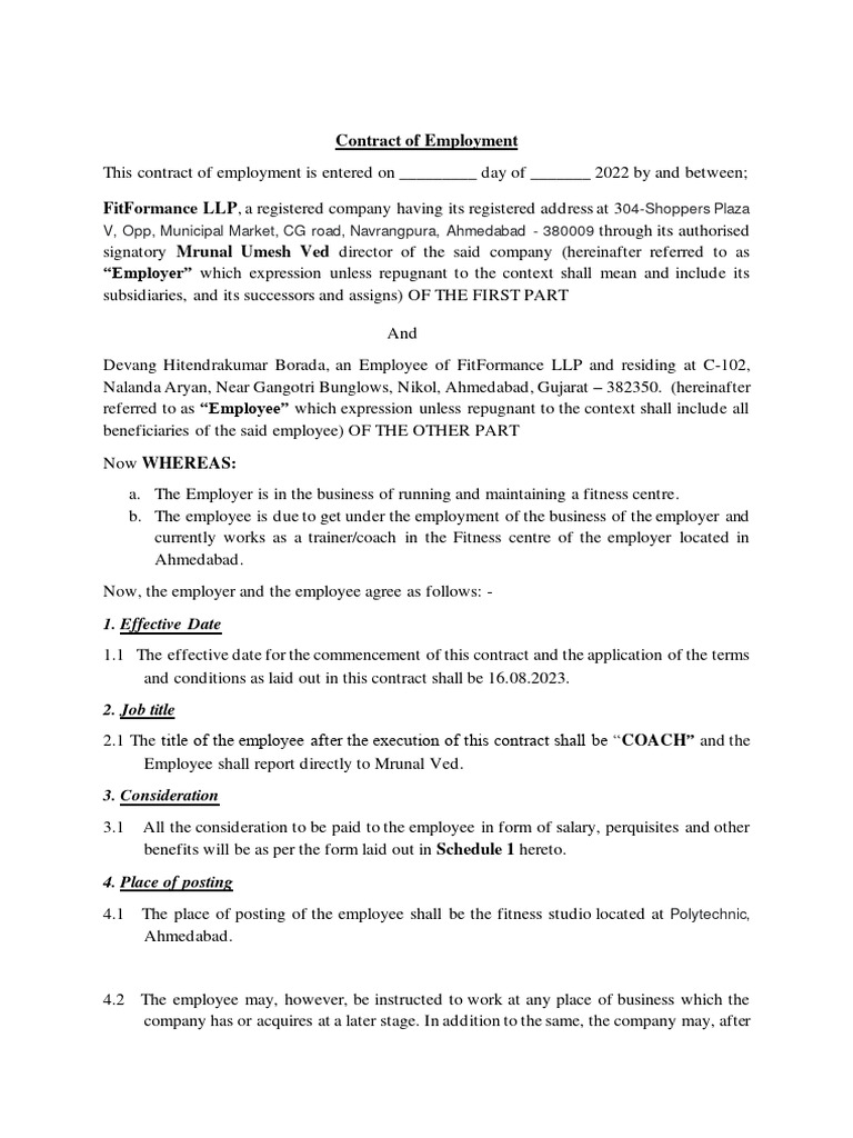 Devang - Employment Contract | PDF | Employment | Salary Devang - Employment Contract | PDF | Employment | Salary