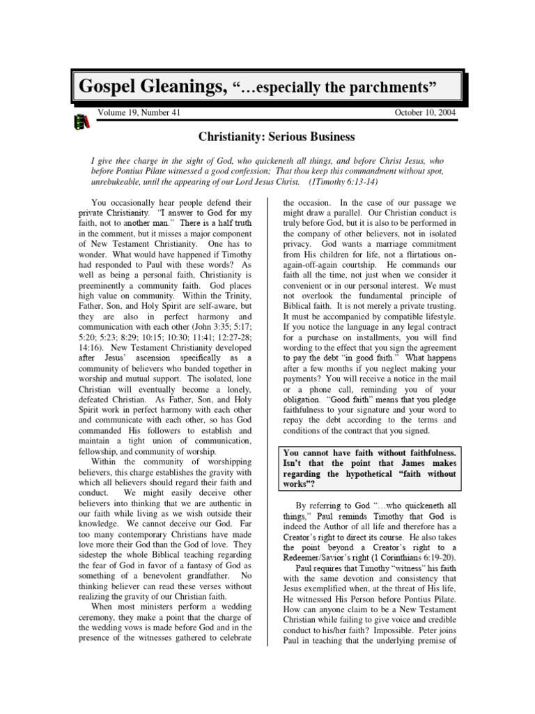 Christianity Serious Business First Timothy by Elder Joe Holder | PDF ...