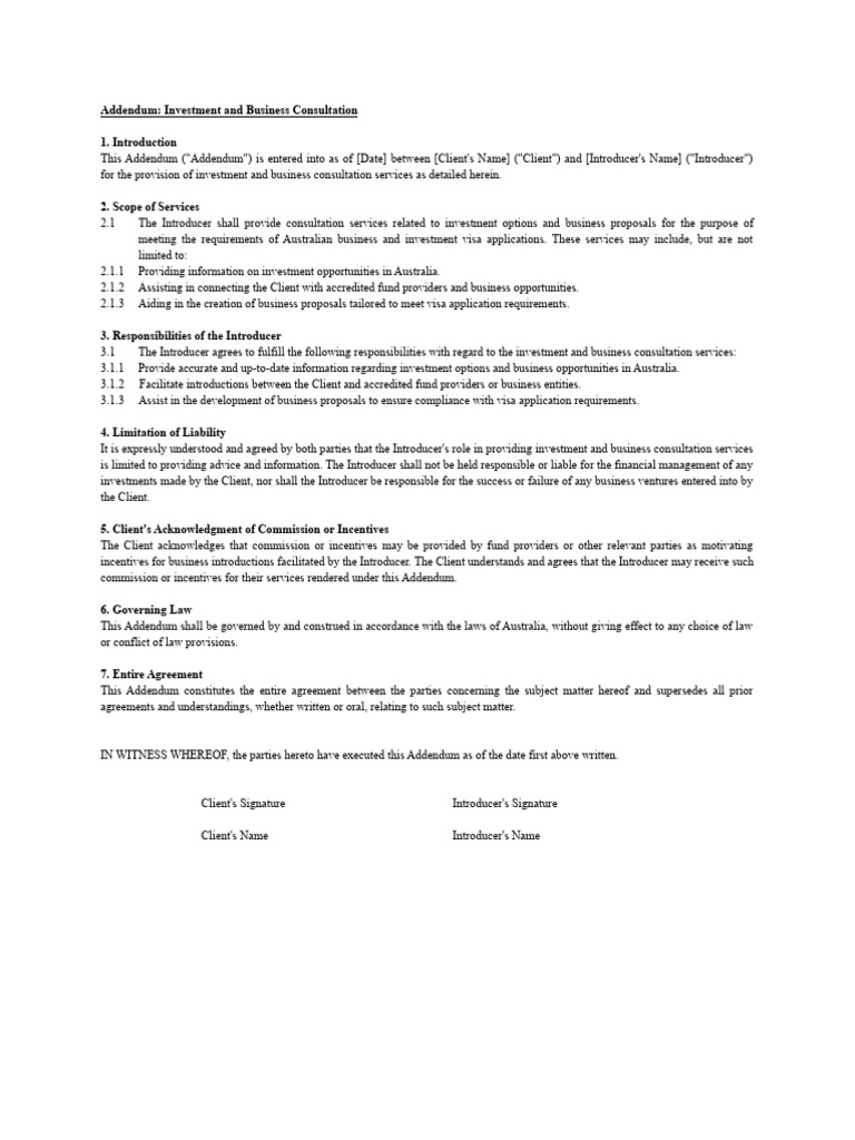 Addendum - Business & Investment Visa - Special Role | PDF | Government ...