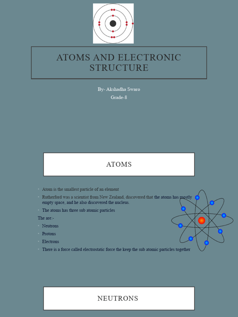 Atoms and Electronic Structure: By-Akshadha Swaro Grade-8 | PDF | Atoms ...