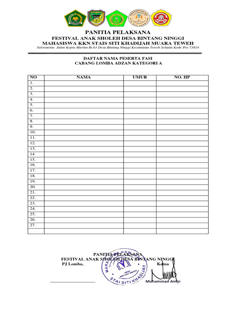 Form Daftar Nama Peserta | PDF