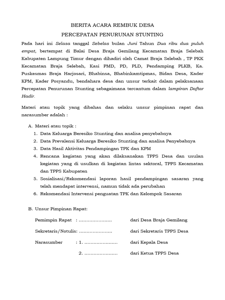 Berita Acara Rembuk Stunting 2024 | PDF