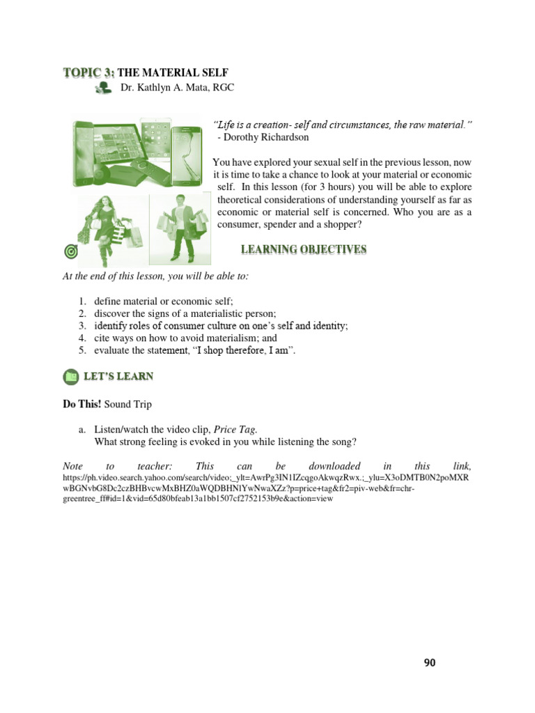 Understanding Your Material Self | PDF | Psychology | Cognition