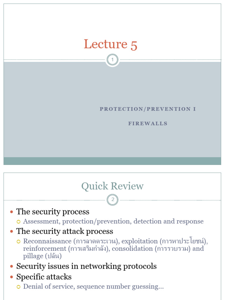 Lecture 5 Protection - Firewall | PDF | Proxy Server | Internet Protocols