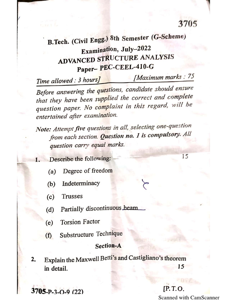 advanced structural analysis 2022 paper | PDF
