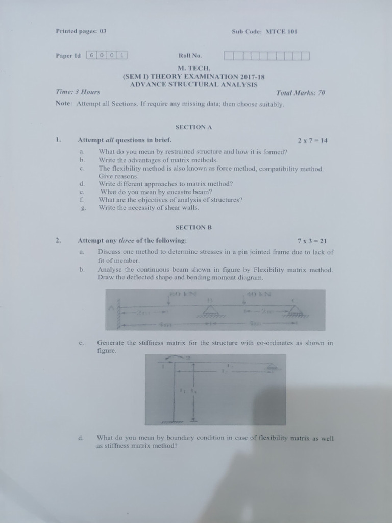 Advanced Structural Analysis Old Paper | PDF | Structural Analysis ...